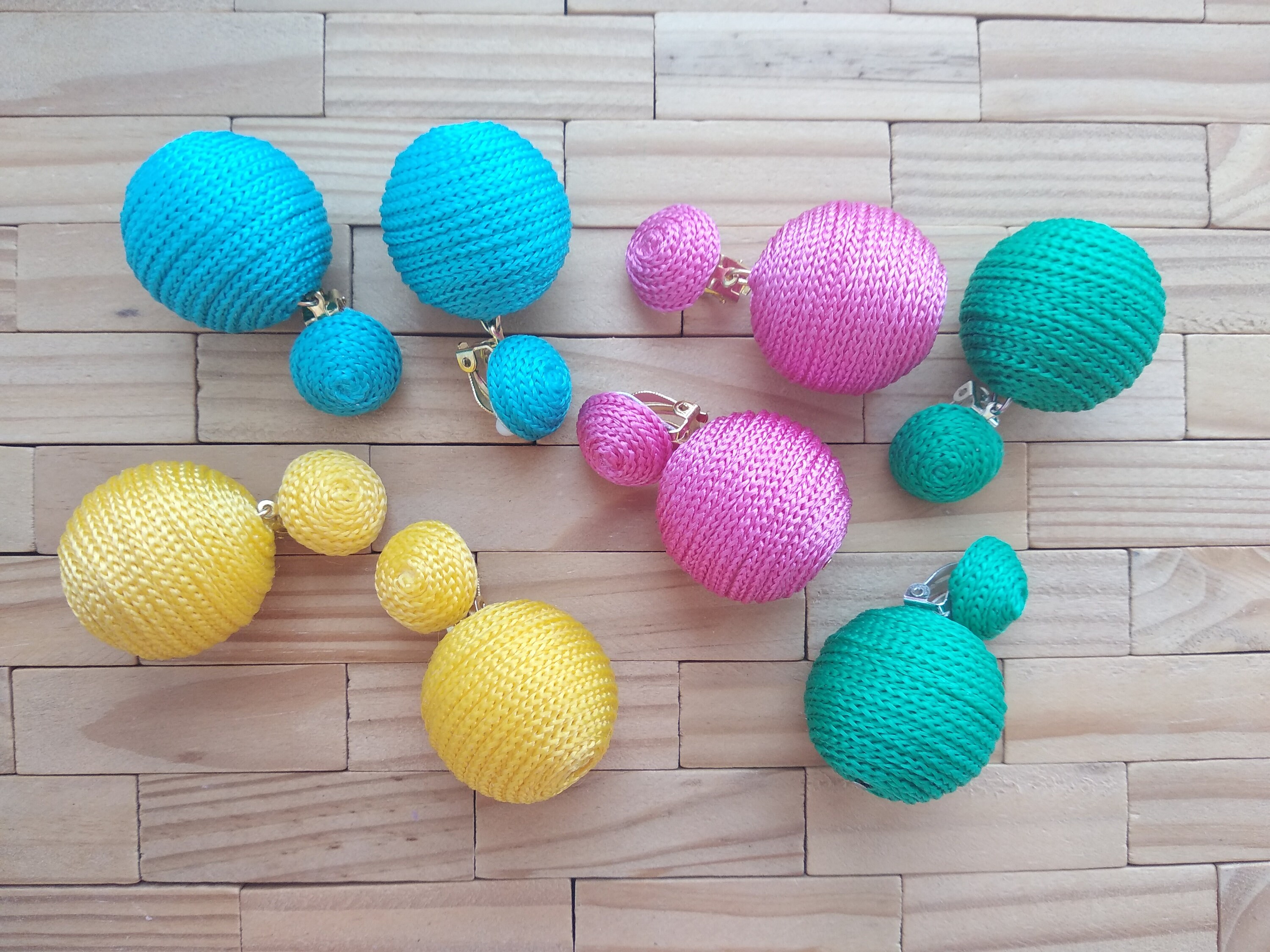 Turquoise Bon Bon Clip on Earrings Black Blue Yellow Pink - Etsy