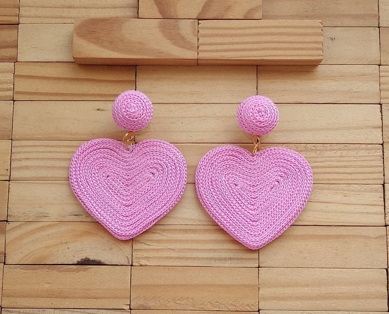 Cora Heart Pink Red Bon Bon Clip on Earrings Stud / Post Two - Etsy