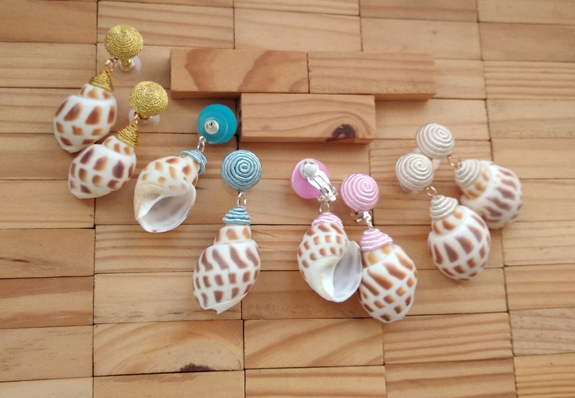 Small Pink White Blue Shell Bon Bons Clip on Earrings Ivory - Etsy