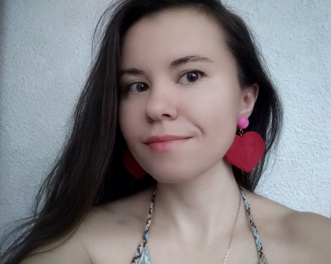 Cora Heart Pink Red Bon Bon Clip on Earrings Stud / Post Two | Etsy