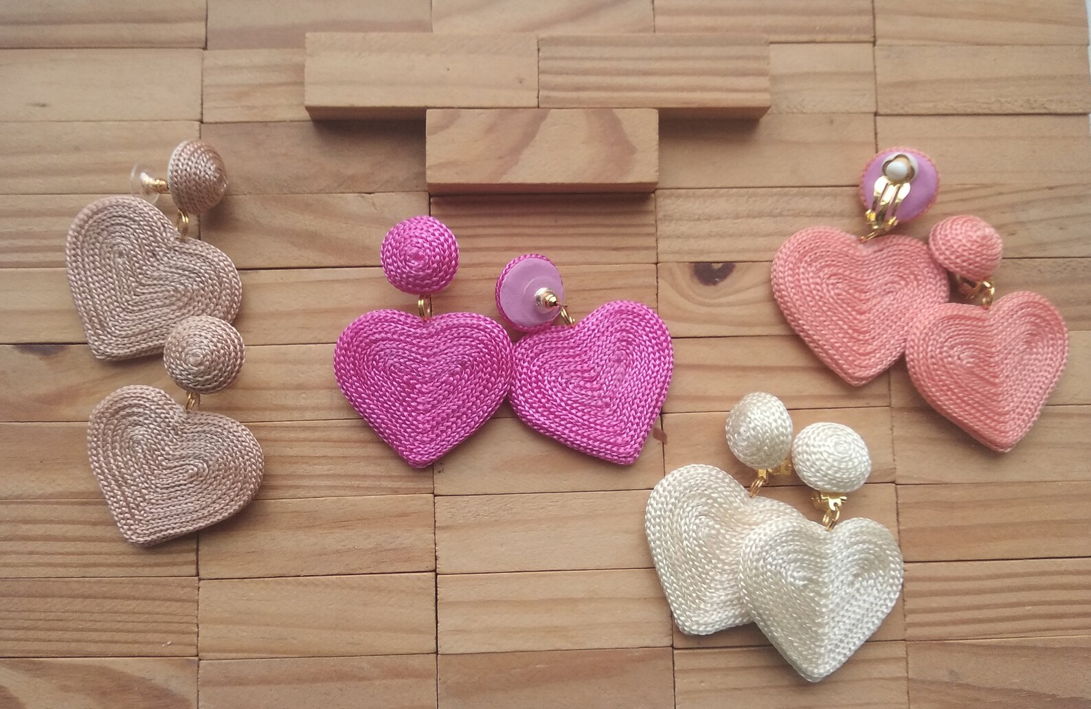 Cora Heart Pink Bon Bon Clip on Earrings, Stud / Post, Coral Ivory ...