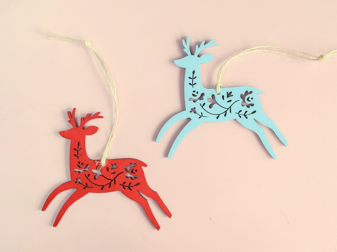 Hand Painted Folk Art Deer Christmas Decoration, Woodland Forest ...