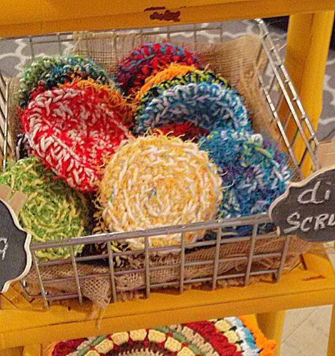 Handmade Dish Scrubby, Textured Crochet Cotton Yarn Mix Scrubbies, Pan ...