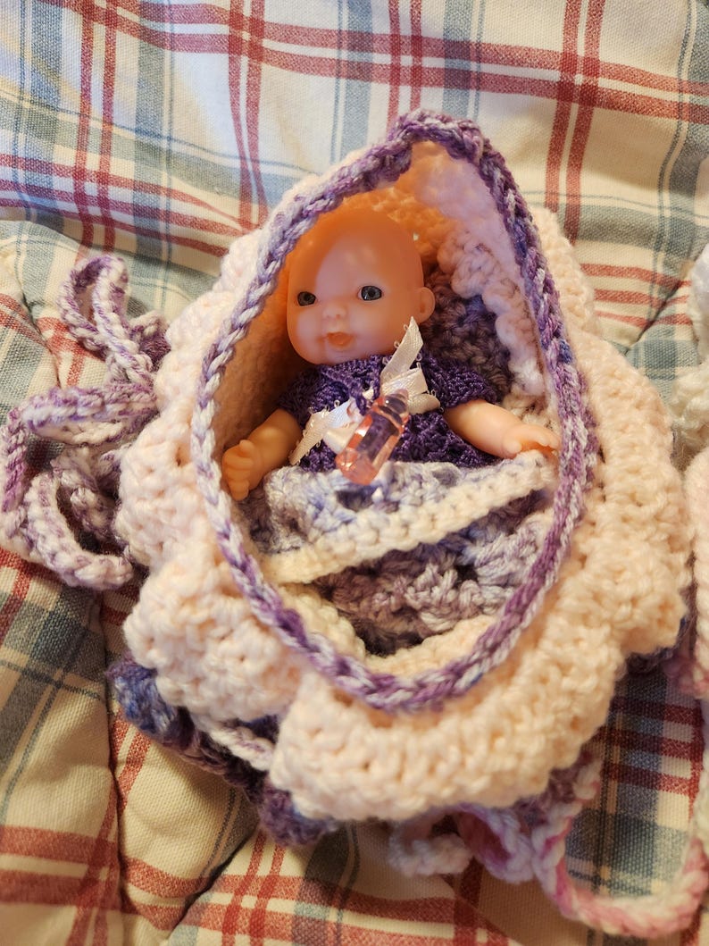 Crochet Cradle Purse, Doll and Accessories in Bag, Busy Play for Girl ...