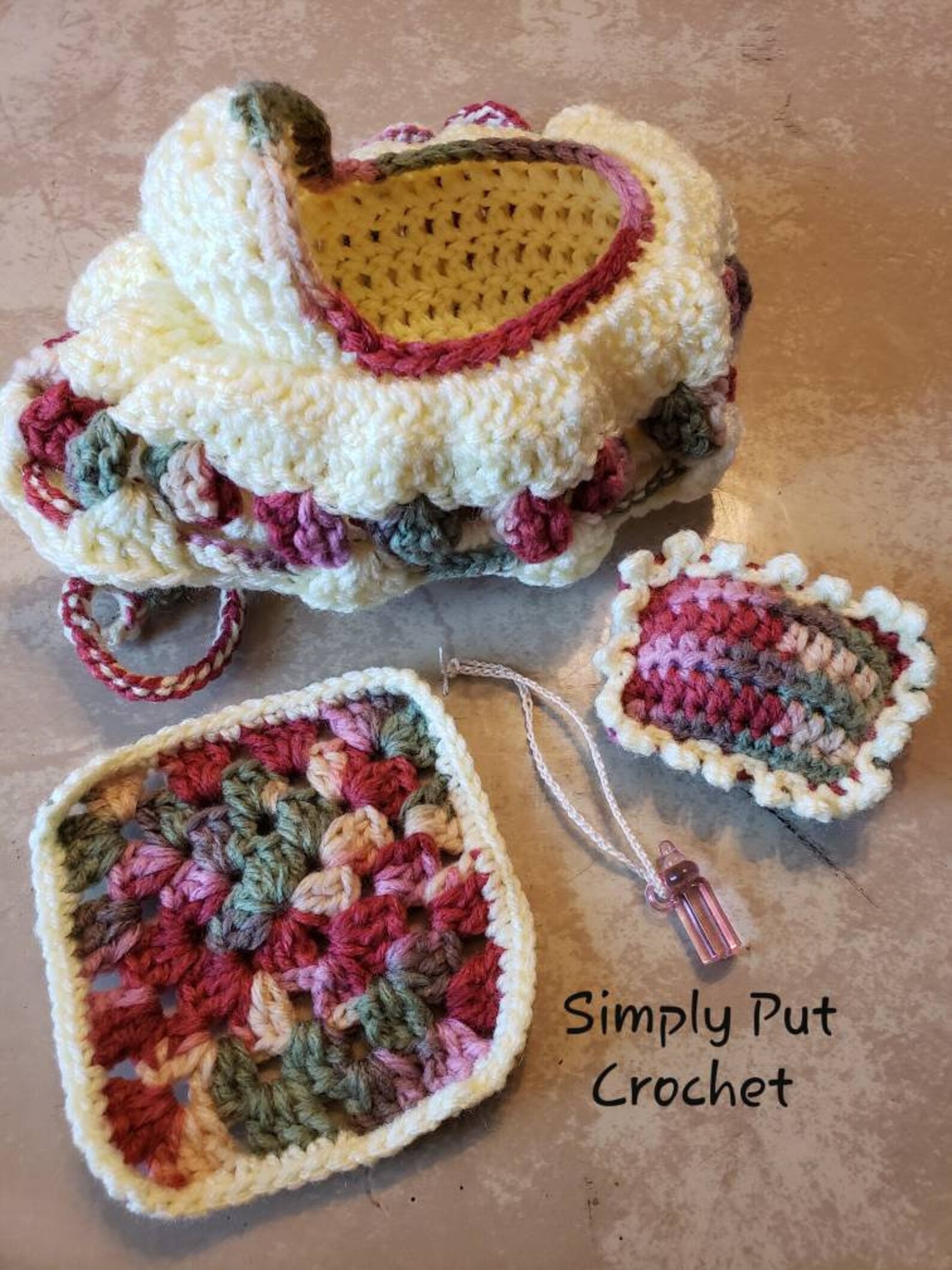 Crochet Cradle Purse, Doll and Accessories in Bag, Busy Play for Girl ...