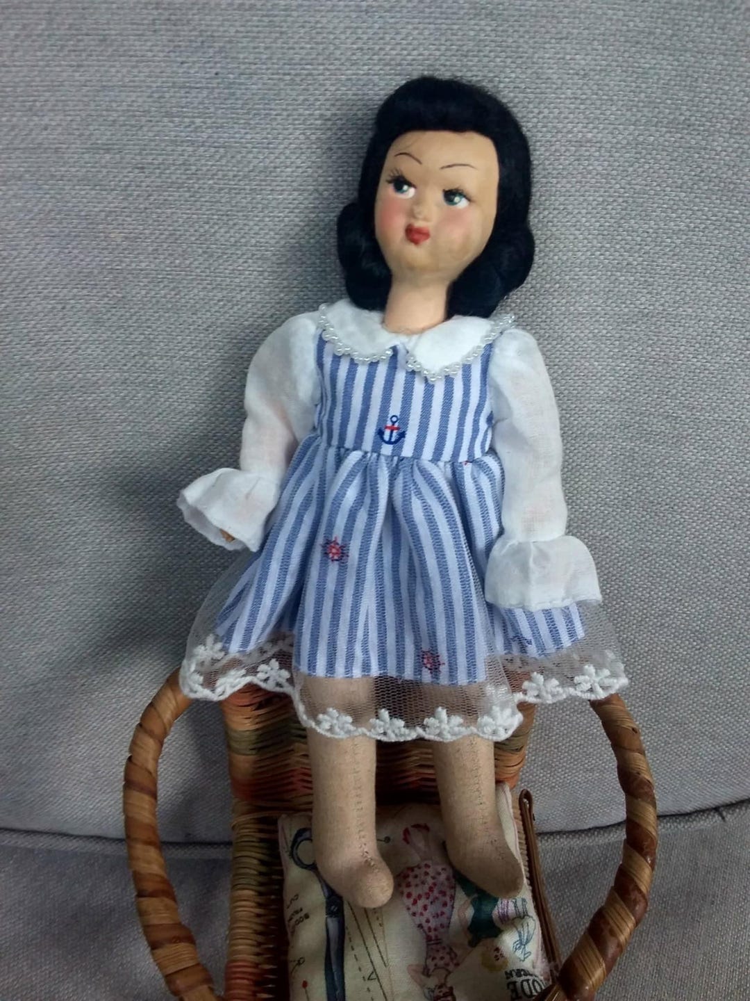 Sweet Little Doll/molded Cloth Head and Body/black Hair/50s/gc - Etsy UK