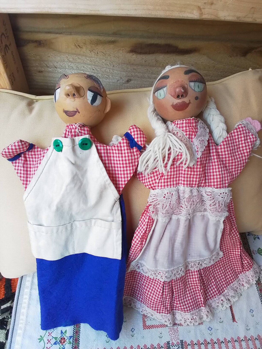 Pair of Wooden Head Glove Puppets/home Crafted/70s/ Unusual - Etsy