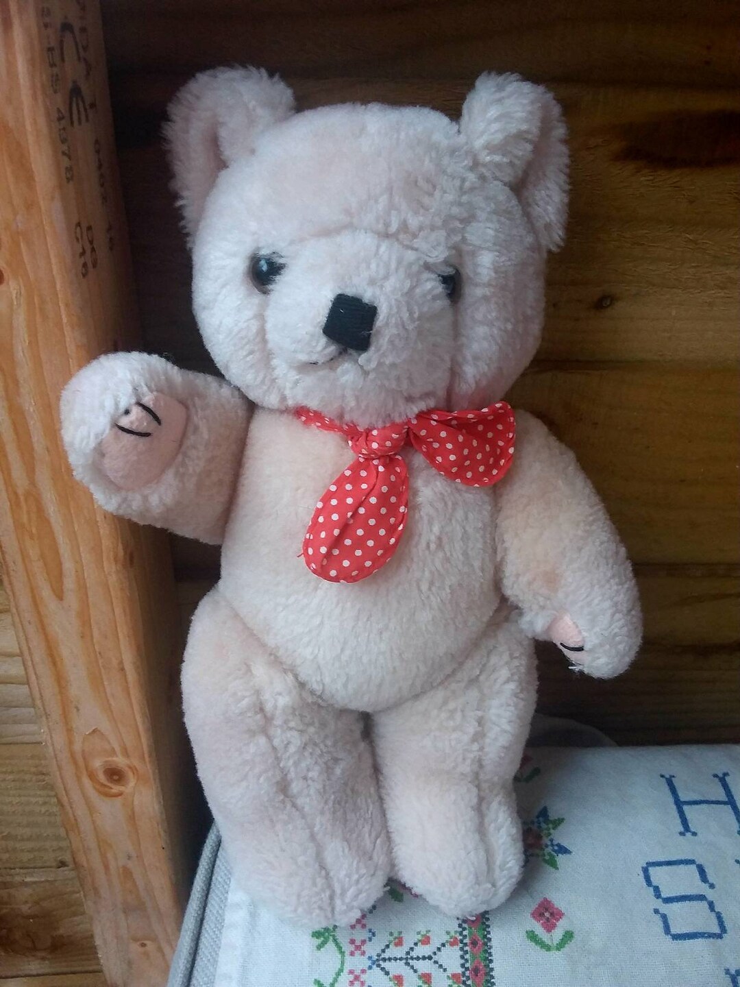 10" Cream Plush Bear/ Spotty Tie /80s/gc - Etsy