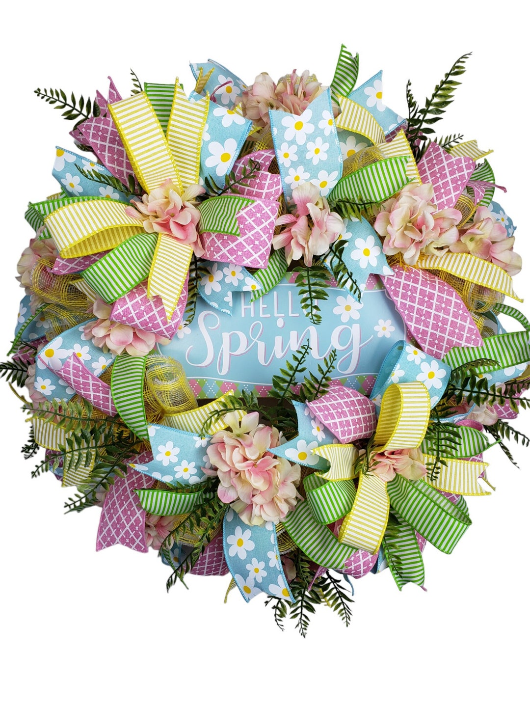 Hello Spring Wreath, Spring Deco Mesh Wreath, Spring Floral Wreath ...