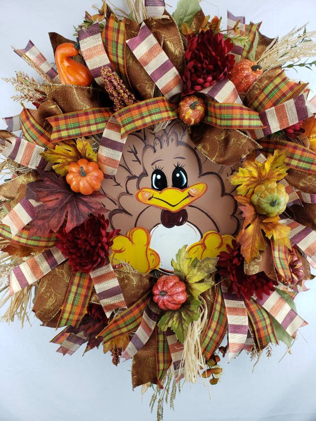 Turkey Wreath, Thanksgiving Wreath for Front Door, Fall Deco Mesh ...