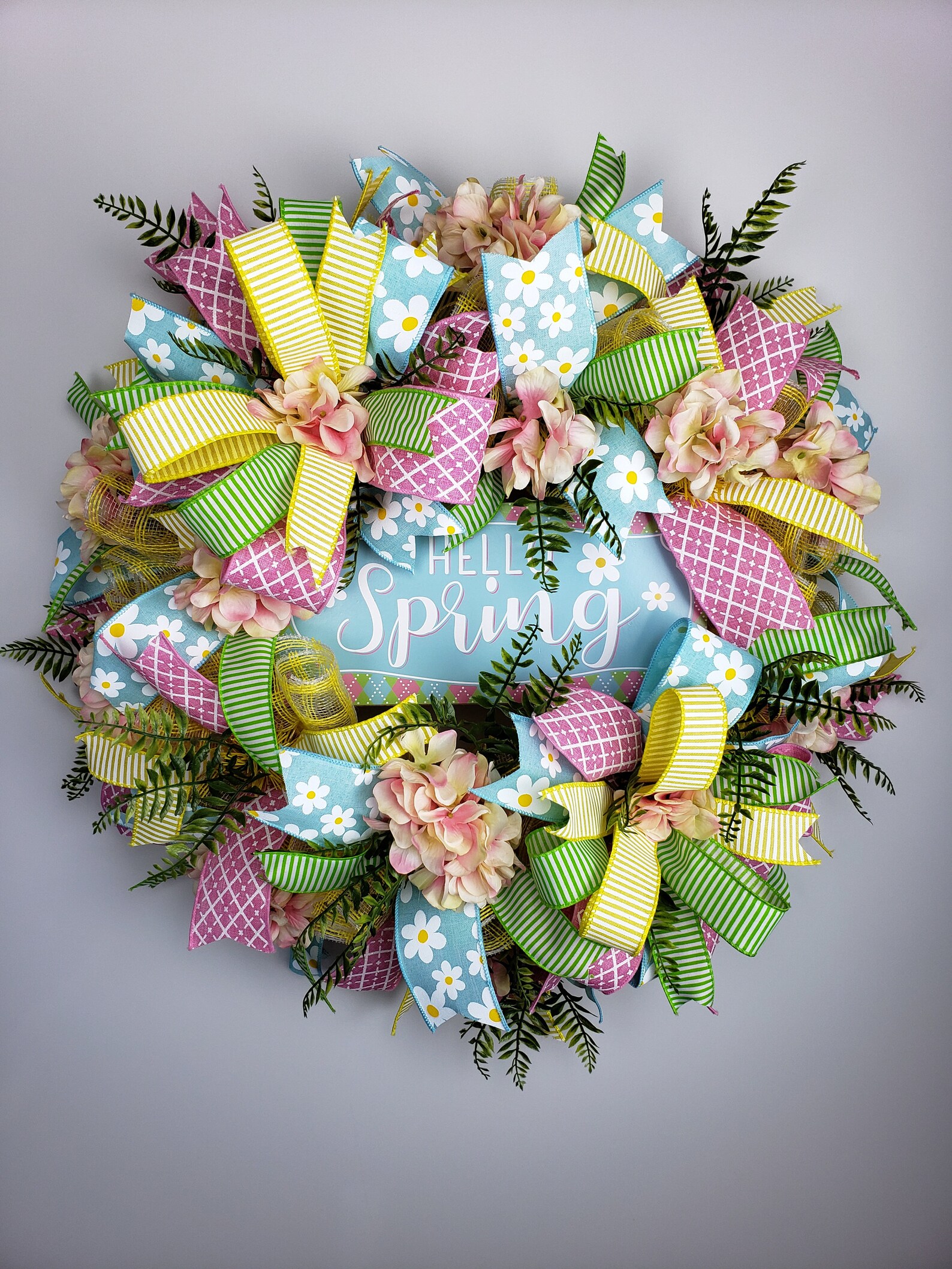 Hello Spring Wreath Spring Deco Mesh Wreath Spring Floral | Etsy