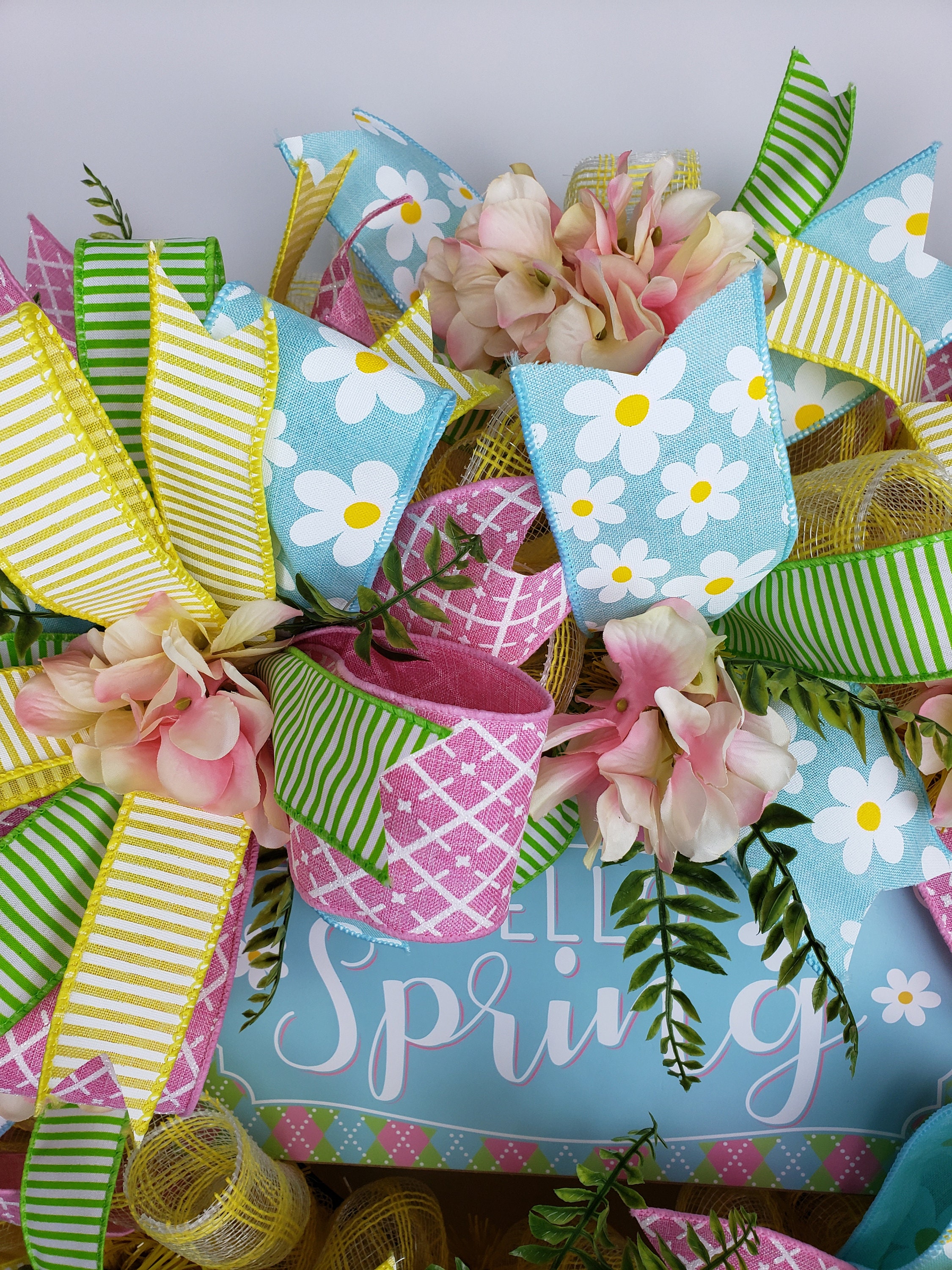 Hello Spring Wreath Spring Deco Mesh Wreath Spring Floral - Etsy