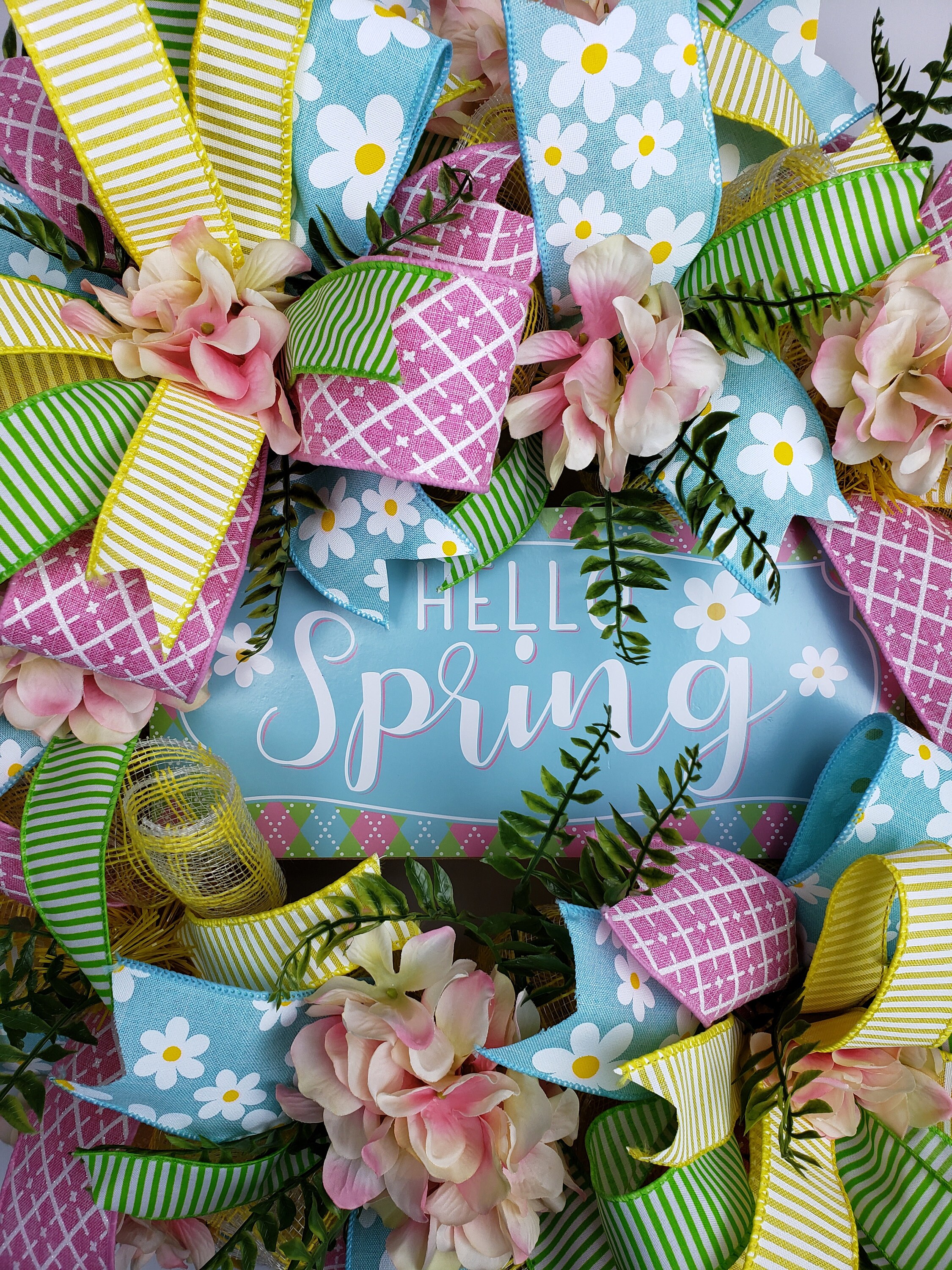 Hello Spring Wreath Spring Deco Mesh Wreath Spring Floral - Etsy