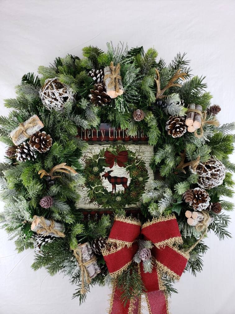 Moose Wreath Rustic Christmas Wreath Country Christmas - Etsy