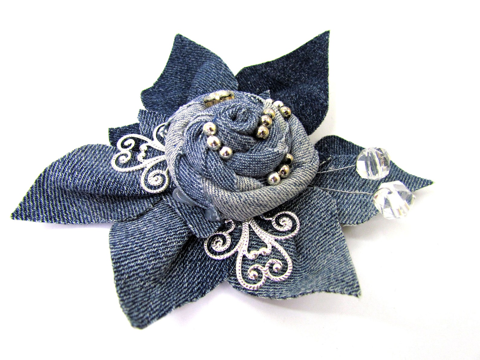 Denim brooch Jeans brooch Denim flower brooch denim and | Etsy