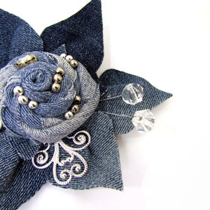Denim brooch Jeans brooch Denim flower brooch denim and | Etsy