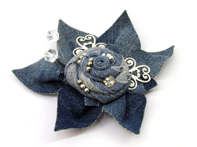Denim brooch Jeans brooch Denim flower brooch denim and | Etsy