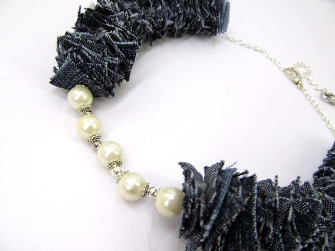 Denim Choker Denim Necklace Denim Jewelry Jeans Necklace Denim | Etsy