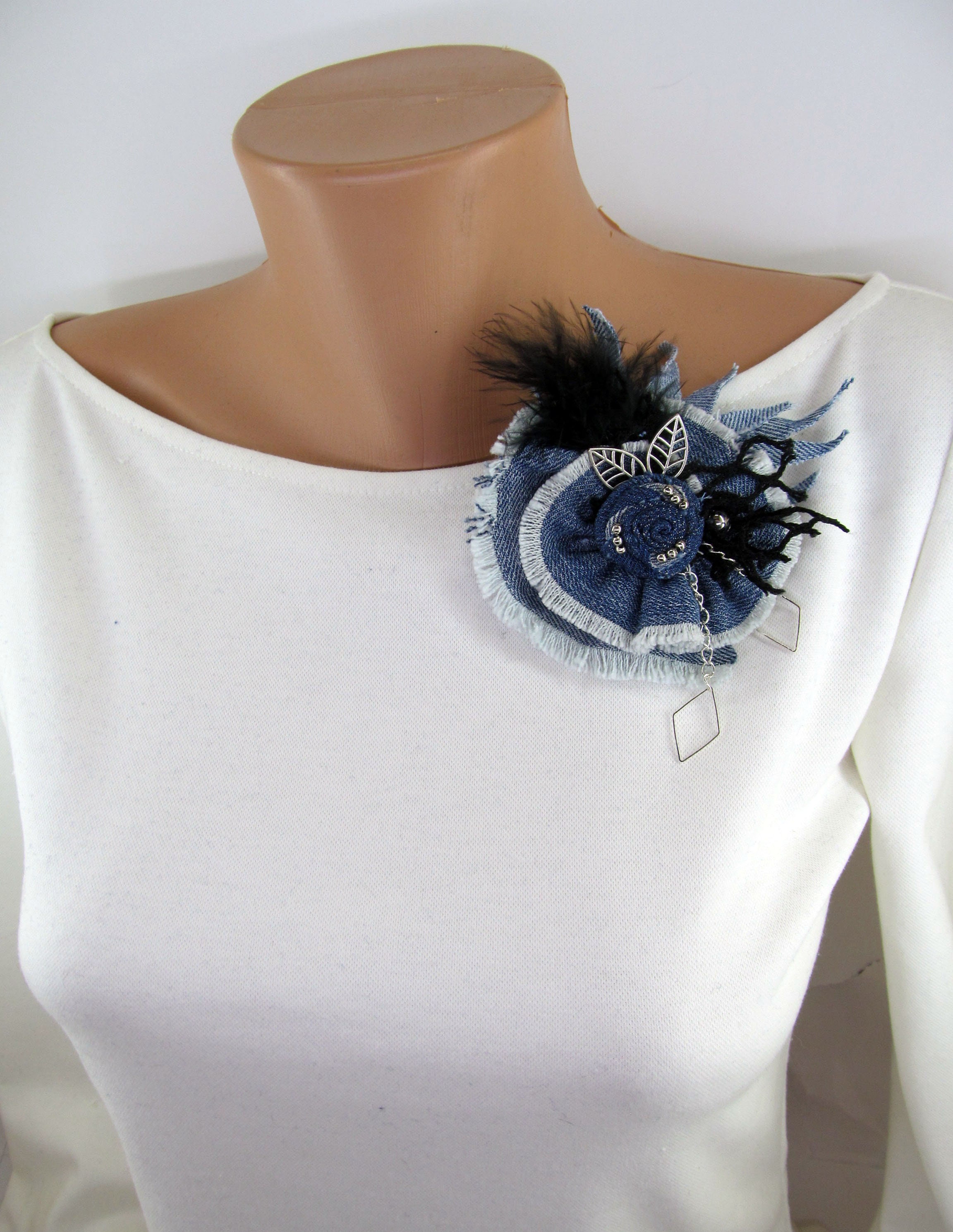 Denim brooch Jeans brooch Denim flower brooch Blue fabric | Etsy