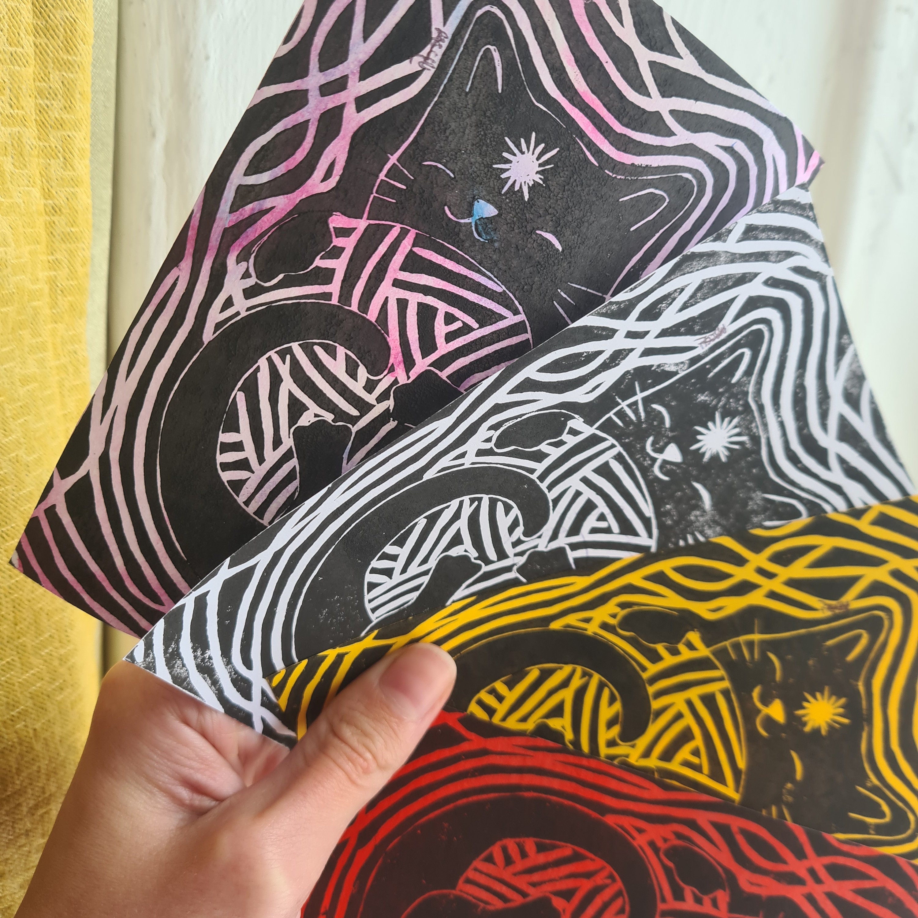 Cat Lino Print, Cat Print, Cute Cat Print, Black Cat Print, Cat Playing ...