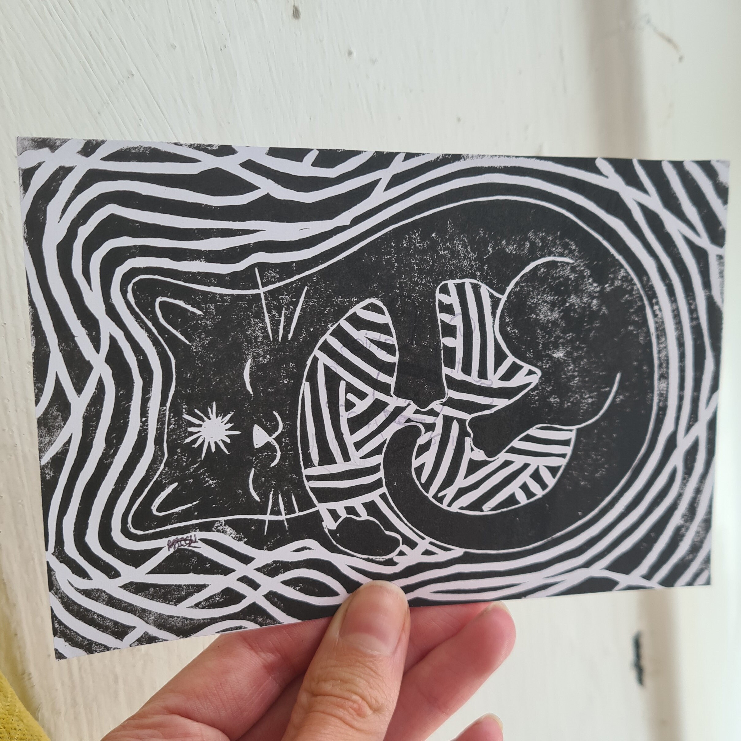 Cat Lino Print, Cat Print, Cute Cat Print, Black Cat Print, Cat Playing ...