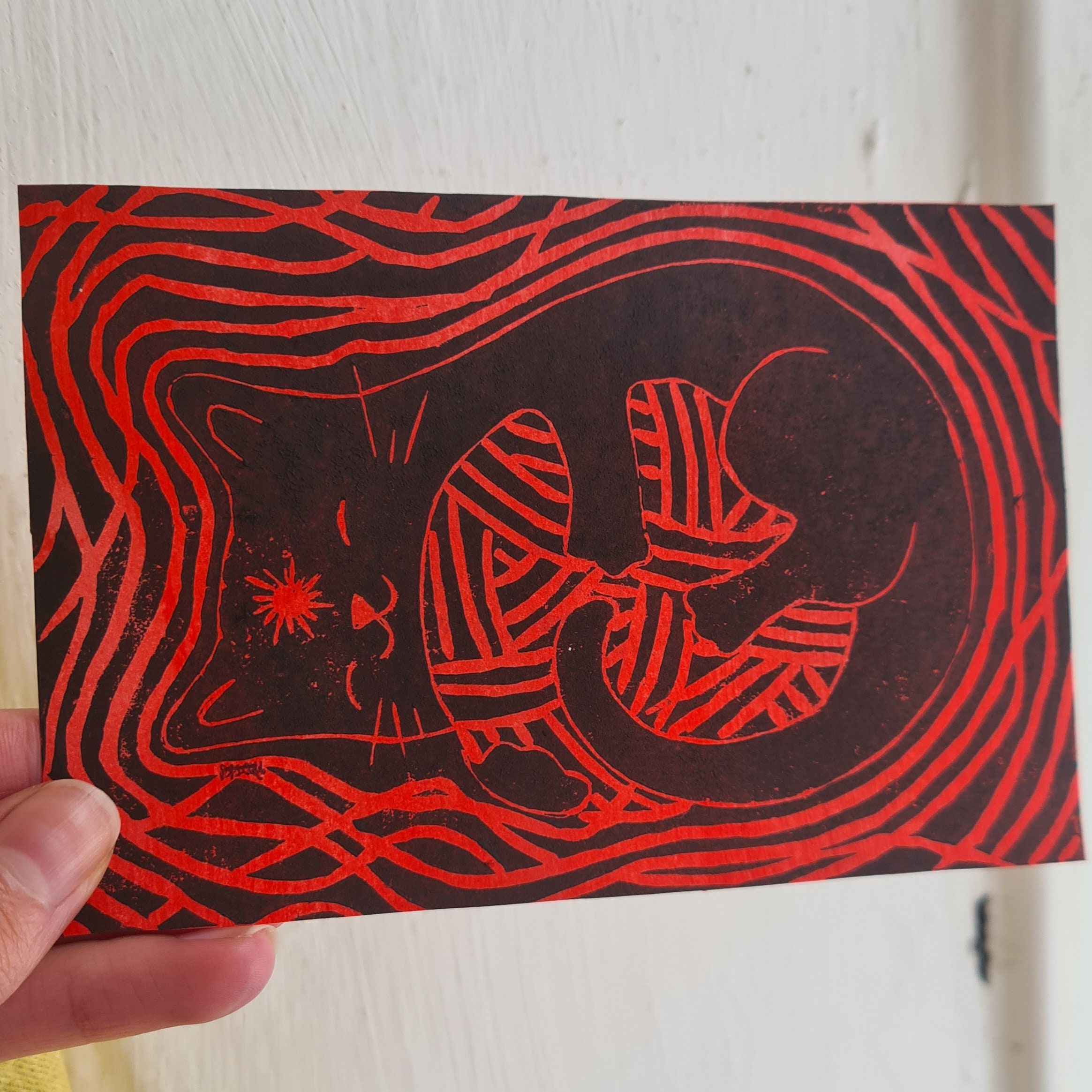 Cat Lino Print, Cat Print, Cute Cat Print, Black Cat Print, Cat Playing ...