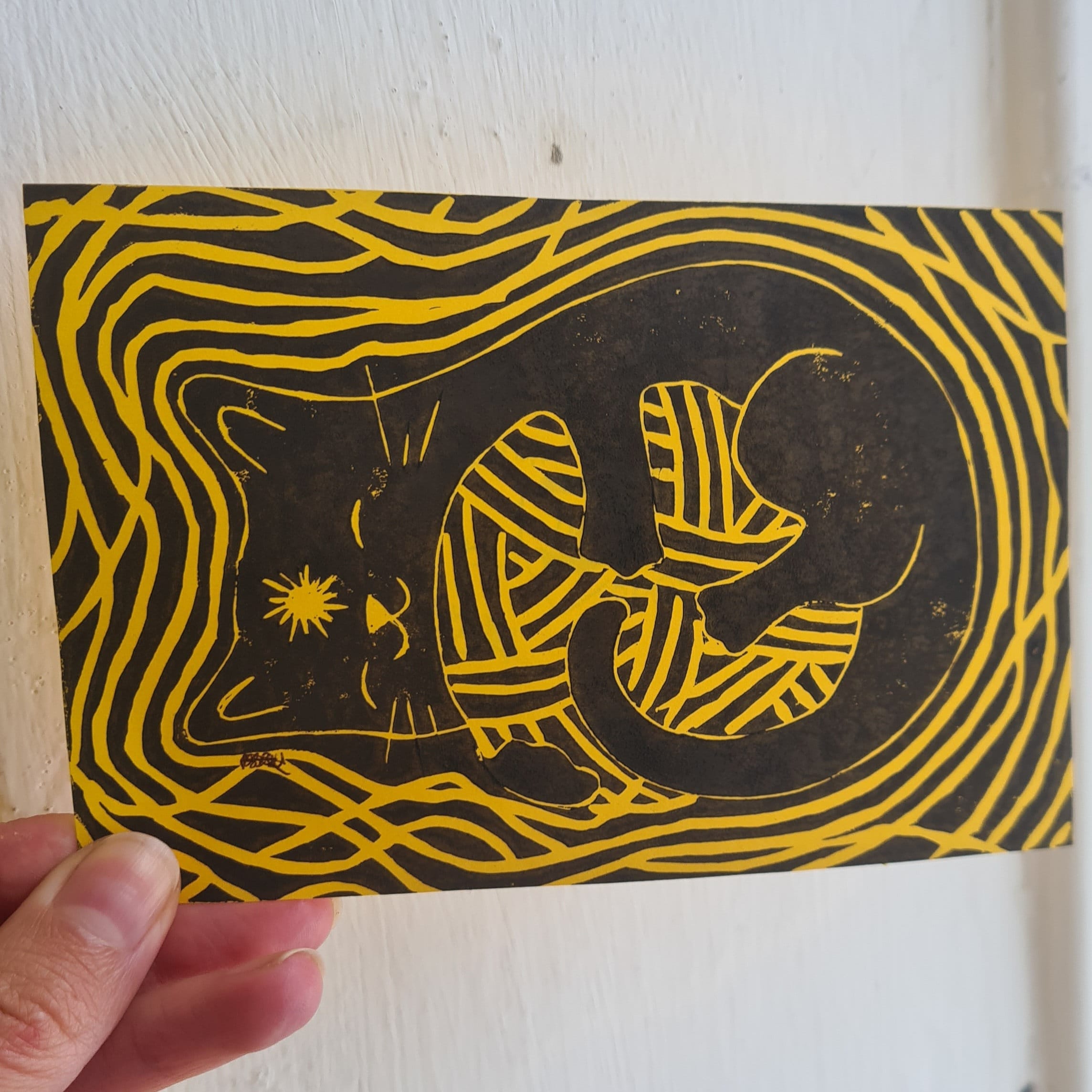 Cat Lino Print, Cat Print, Cute Cat Print, Black Cat Print, Cat Playing ...