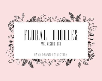 35 Floral Doodles Vector Pack Hand Drawn Doodle Clipart | Etsy