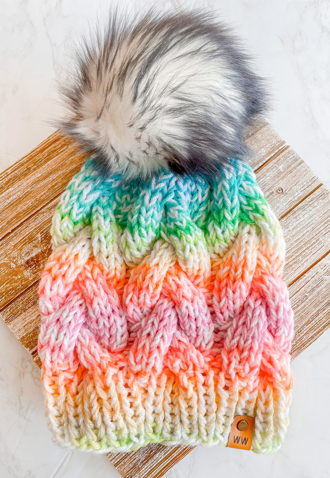 Cable Knit Beanie, Pom Pom Beanie, Knit Womens Beanie, Braided Cable ...