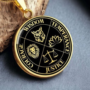 Stoic Necklace Cardinal Virtues Pendant Stoicism Jewelry Gold Silver ...