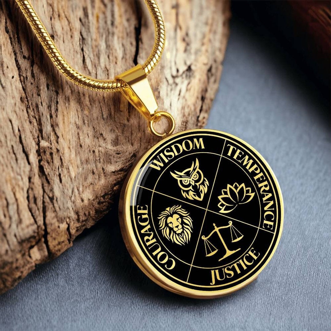 Stoic Necklace Cardinal Virtues Pendant Stoicism Jewelry Gold Silver ...