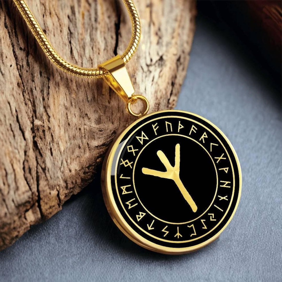 Viking Algiz Rune Pendant Runic Necklace Protection Jewelry Charm Gold ...