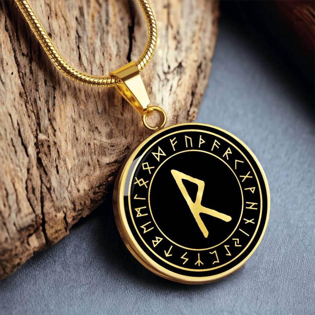 Viking RAIDO Rune Pendant Runic Necklace Protection Jewelry Charm Gold ...