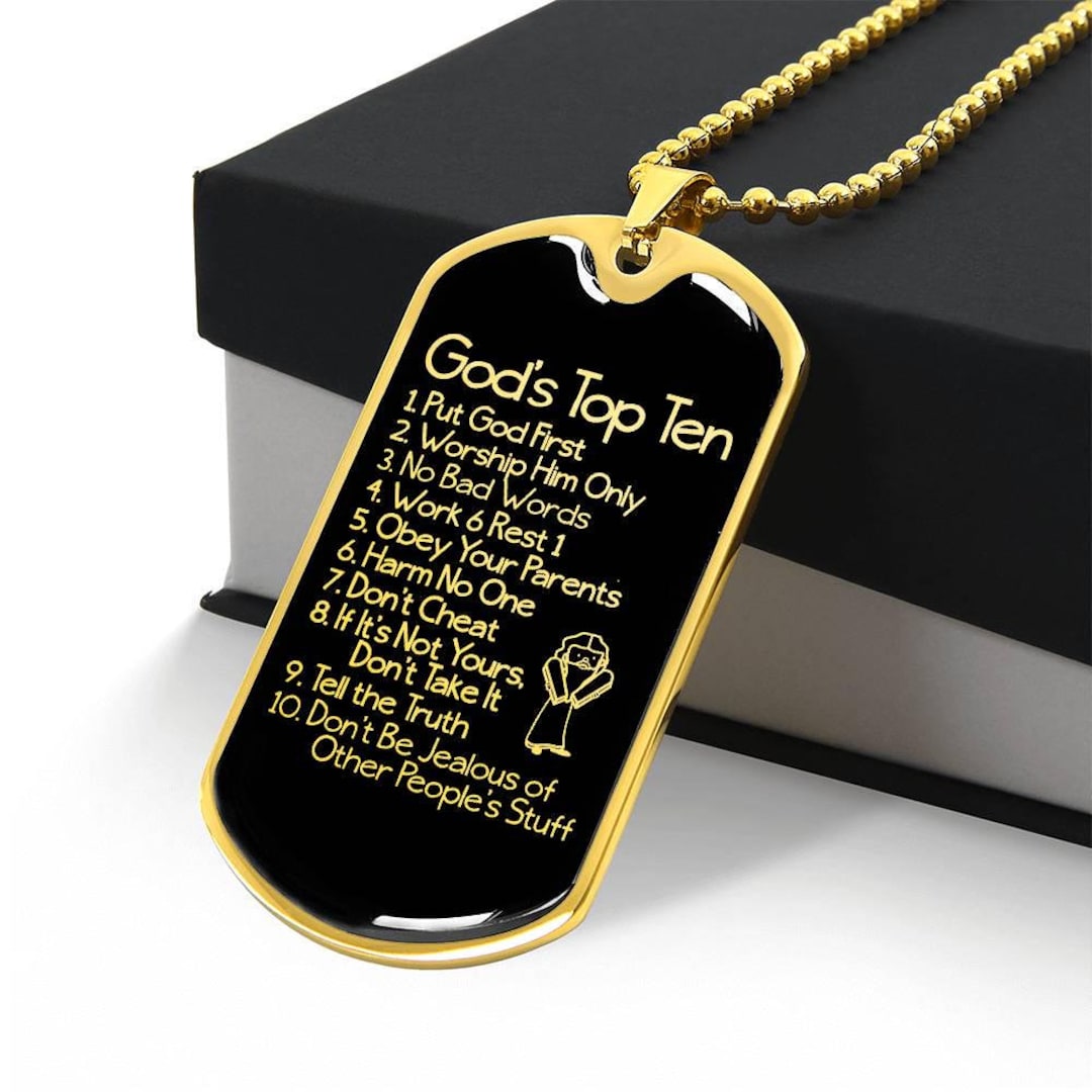 Ten Commandments Necklace Bible Verse Pendant Gold Silver Jewish ...