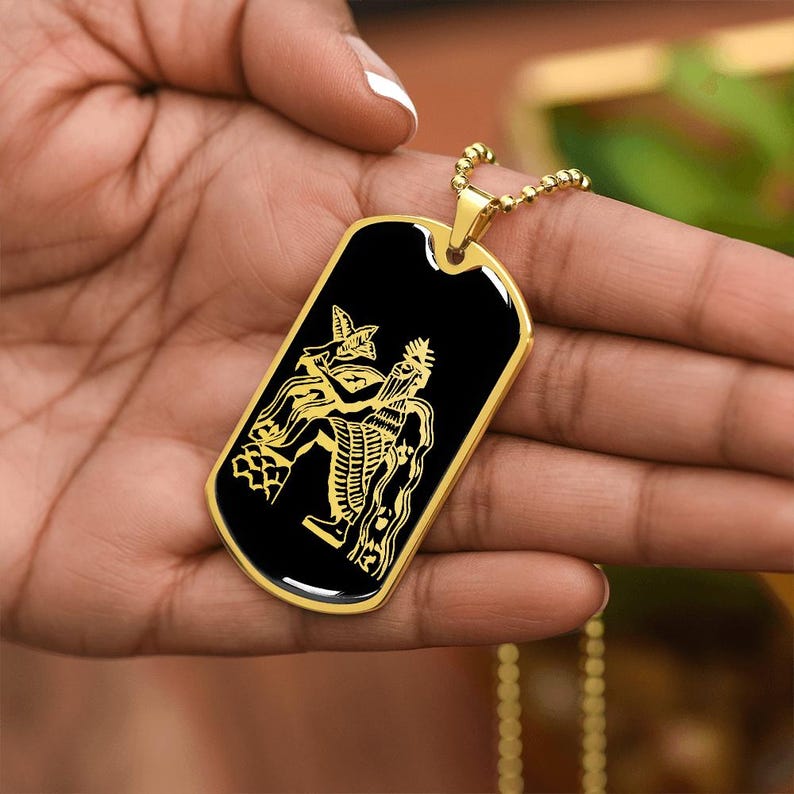 Enki Necklace Sumerian Pendant Cuneiform Jewelry Gold Silver Charm ...
