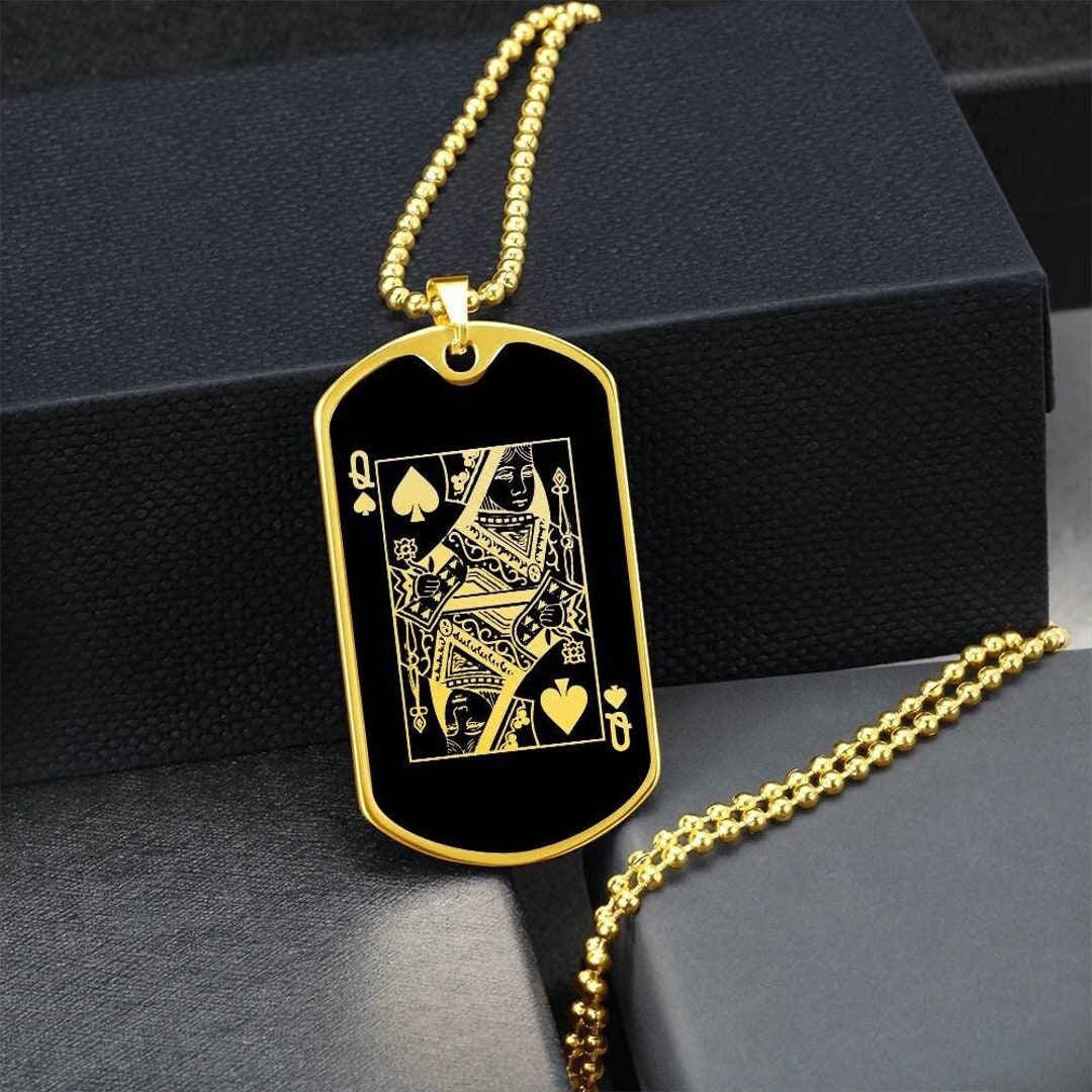 Queen of Spades Necklace Pendant Playing Card Jewelry Gold Silver Chain ...