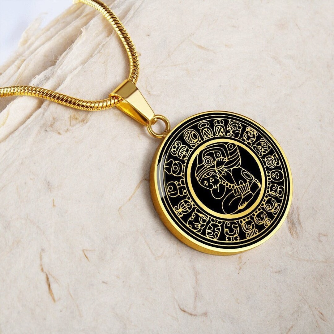Mayan Necklace Aztec Calendar Pendant Gold Mexican Jewelry Men Silver ...