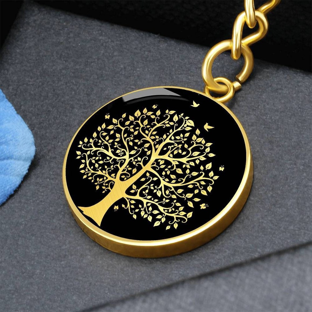 Tree of Life Keychain Gold Silver Gift Engraved Tree Keyring Pendant - Etsy