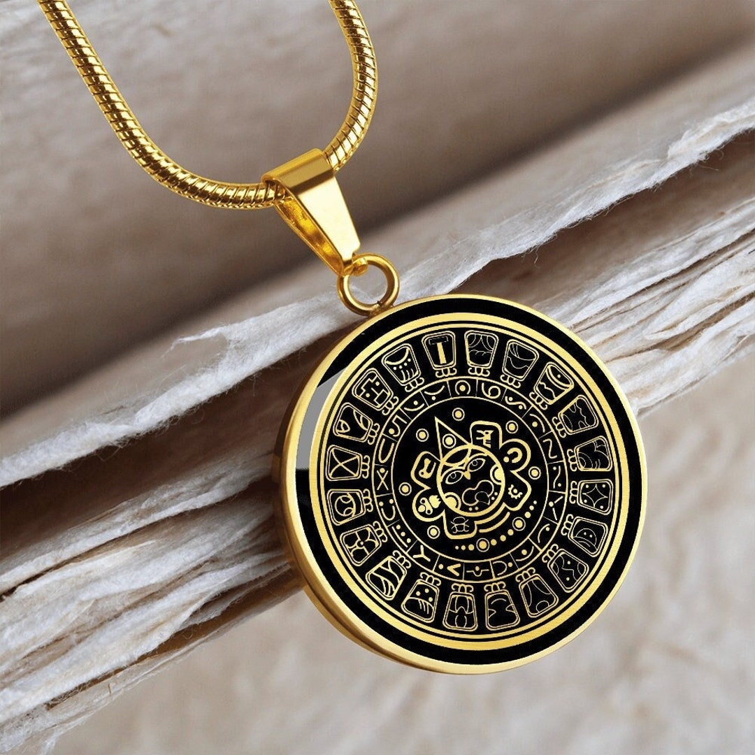 Mayan San Aztec Calendar Necklace Jewelry Pendant Gold Men Silver Women ...