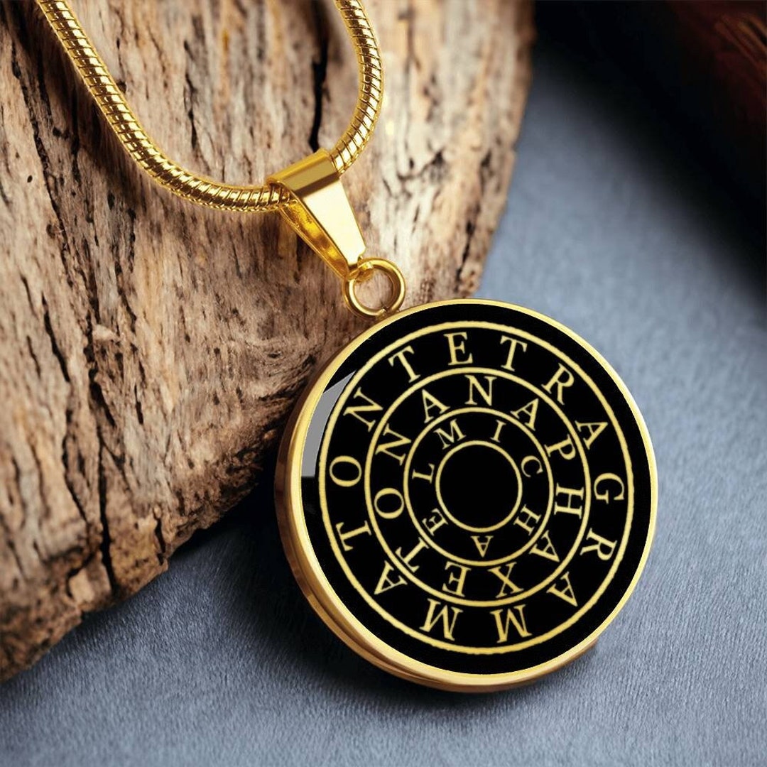 Magic Disc of Solomon Necklace Protection Pendant Goetia Jewelry Gold ...