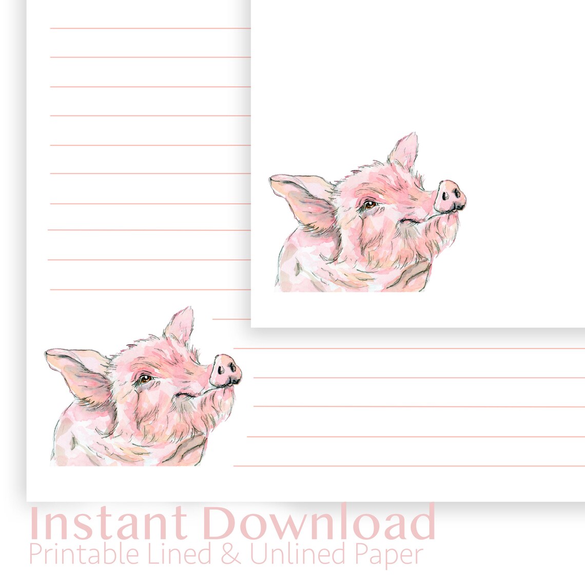 Digital Letter Paper Pig Stationery Printable A4 Lined | Etsy
