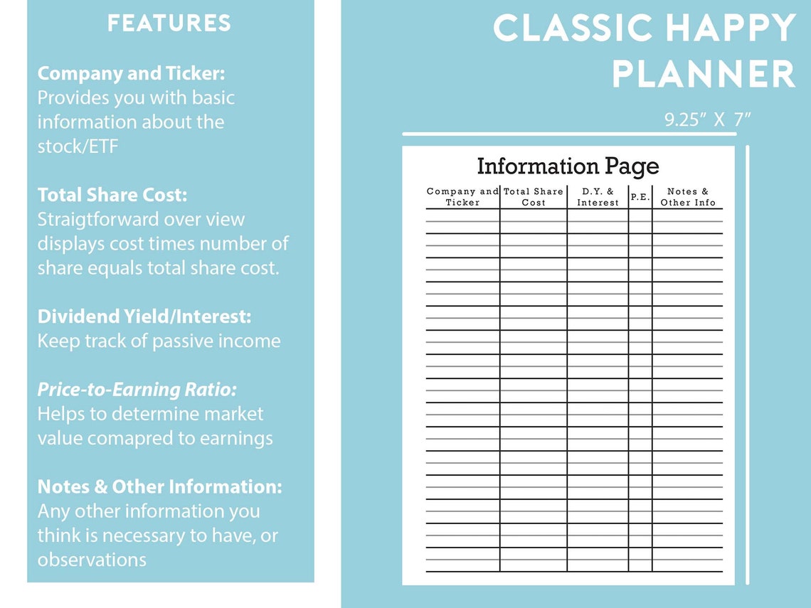 Investing Printable Information Page - Classic Happy Planner Beginner ...
