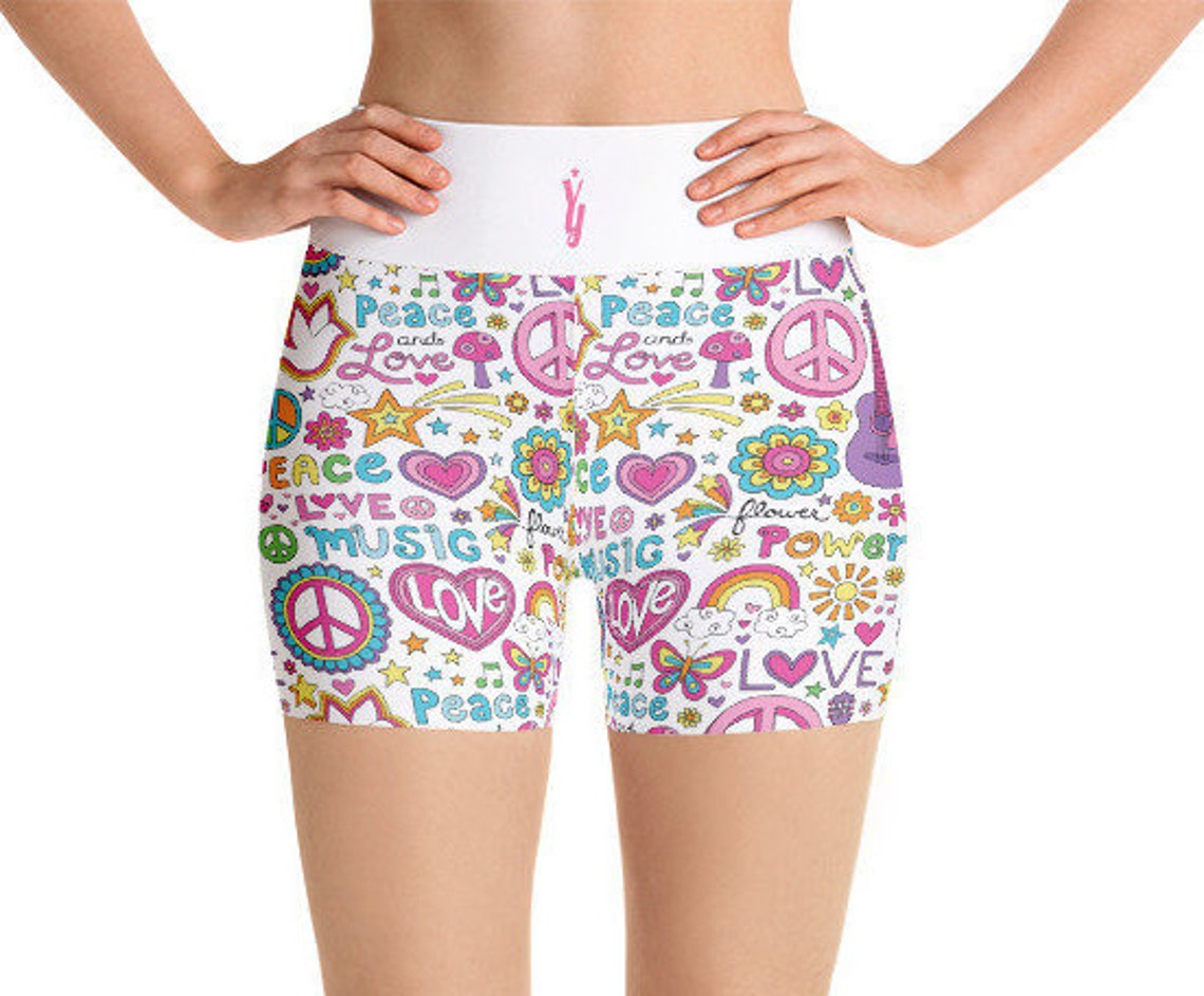 Peace Love shorts Yoga Shorts High waisted Shorts Peace - Etsy France