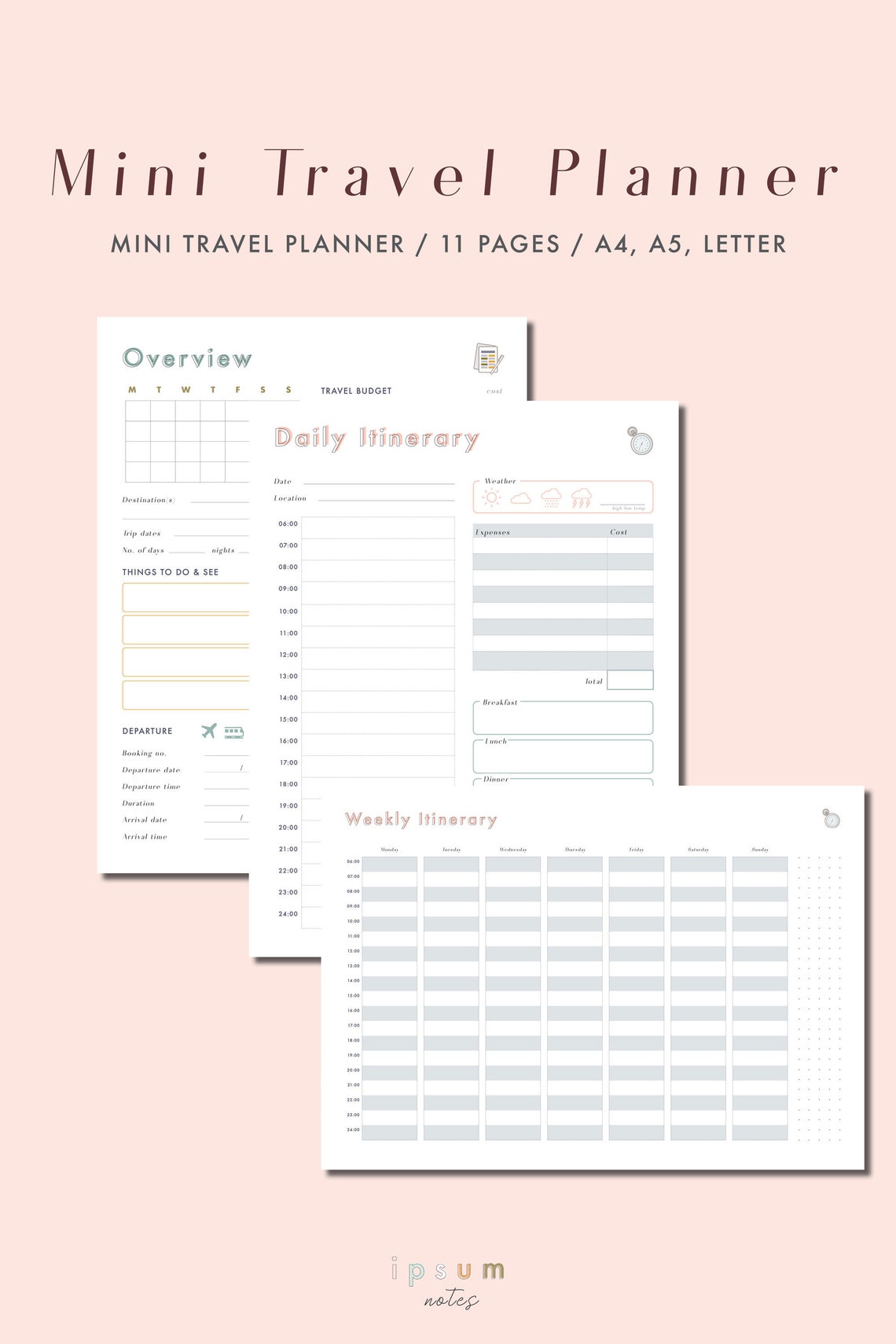 Travel Planner Travel Journal, Travel Printable, Daily Planner, Digital ...
