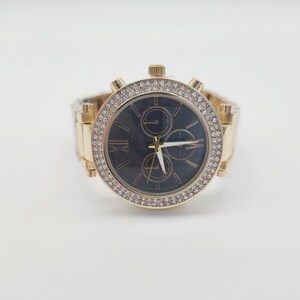 14K Gold Finish Icy Watch Designer's With Shinny Clarity Crystals Bling ...