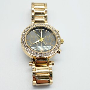 14K Gold Finish Icy Watch Designer's With Shinny Clarity Crystals Bling ...