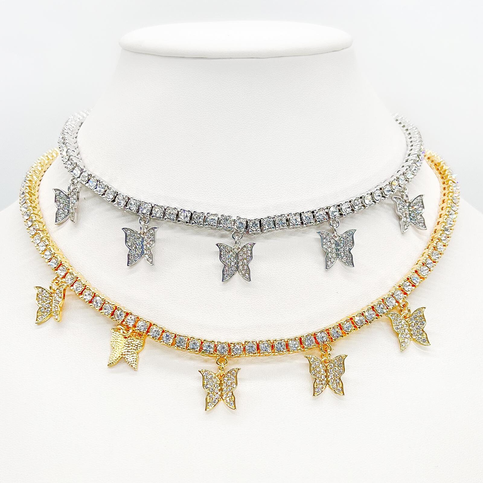 5 Mm Butterfly Charm Tennis Chain With Vvs1 5mm Crystal s Alloy Material Available in 3 Different Color Selection Etsy