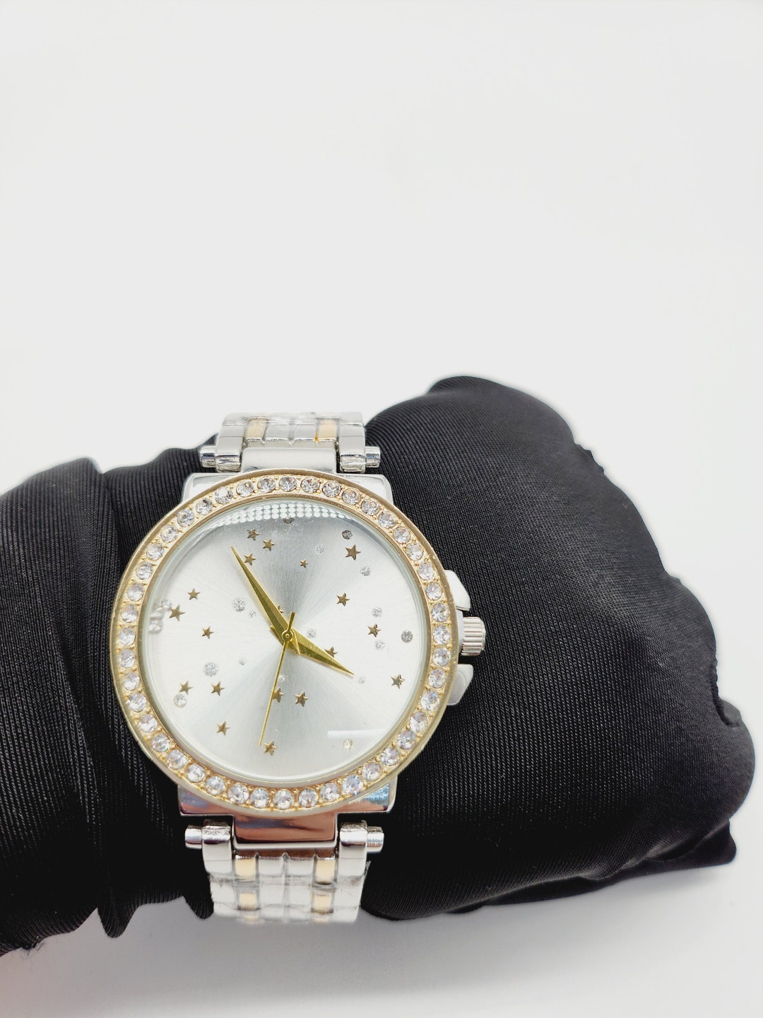 14K Gold Finish Icy Watch Designer's With Shinny Clarity Crystals Bling ...