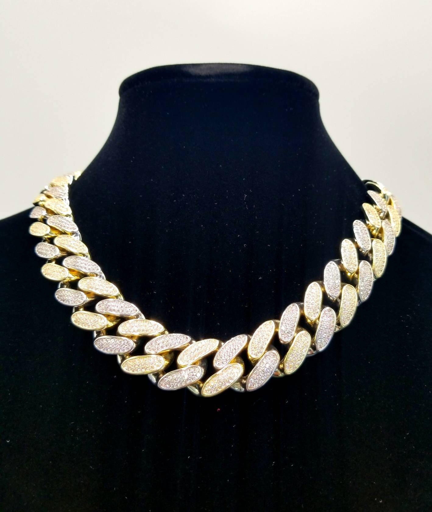 18 Mm Thick Solid 2 Tone Bust Down Miami Cuban Link Handmade | Etsy