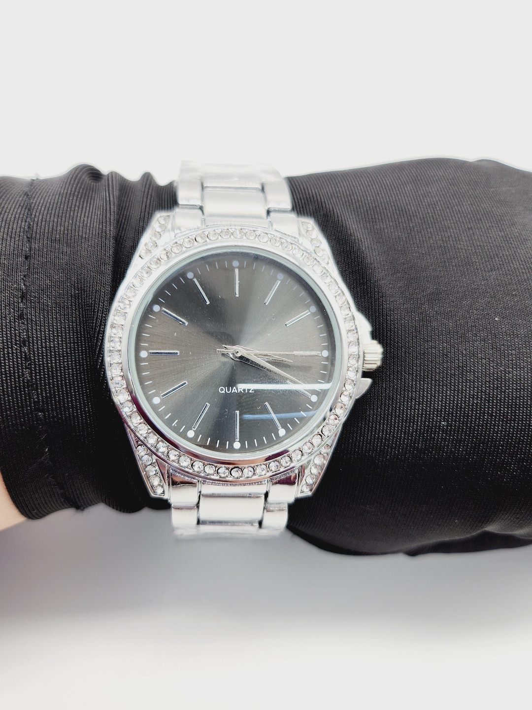 14K White Gold Finish Icy Watch Designer's With Shinny Clarity Crystals ...